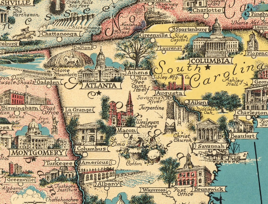 United States Pictorial Map Vintage Map Print on Paper or - Etsy