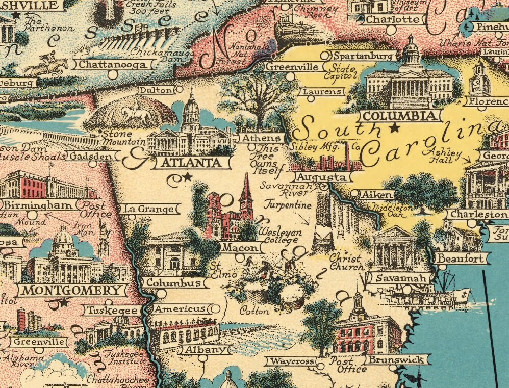 United States Pictorial Map Vintage Map Print on Paper or - Etsy