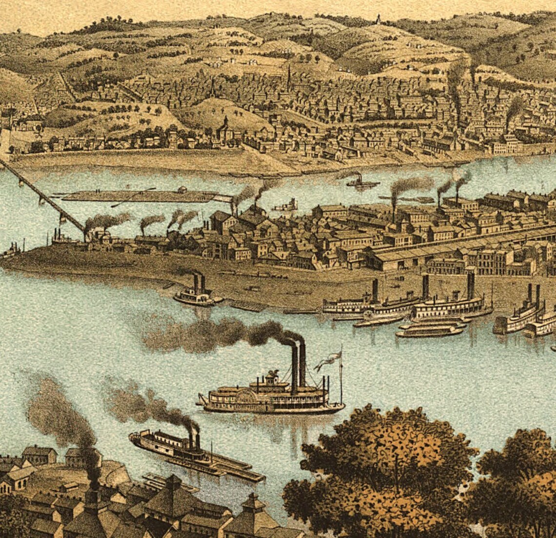 Pittsburgh poster Panoramic view of Pittsburgh Allegheny | Etsy