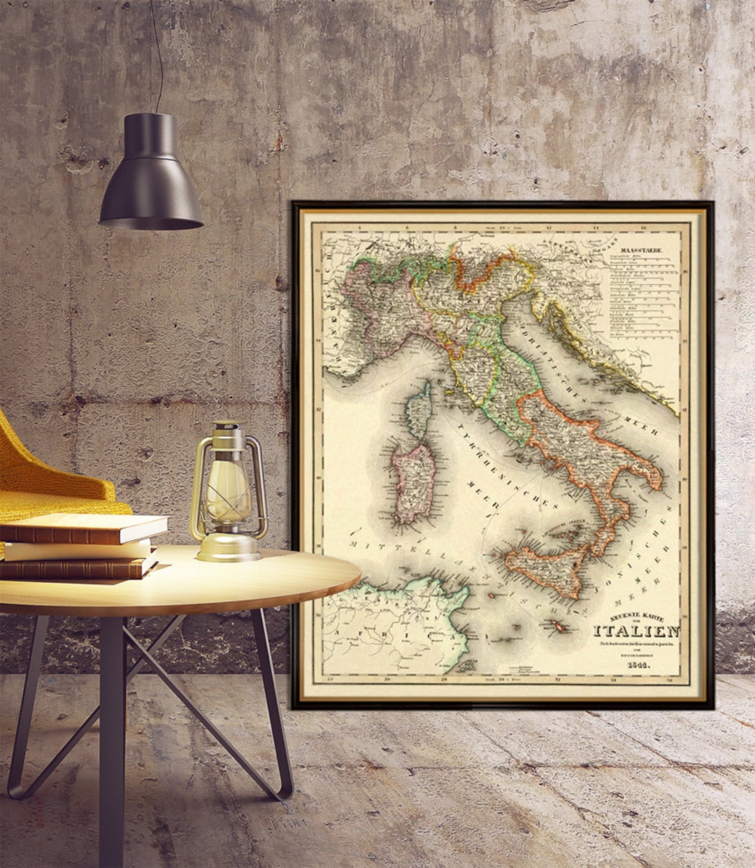 Italy Map Wall Map Antique Map Print Vintage Map of Italy Fine ...