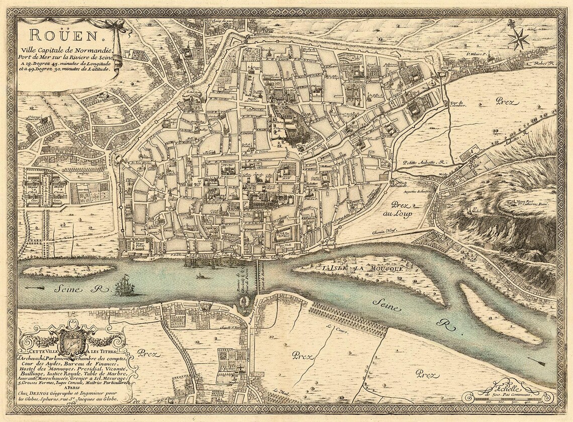 Map of Rouen | Plan De La Ville De Rouen | Archival Reproduction - Etsy