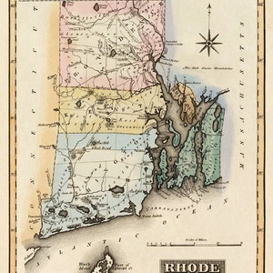 Rhode Island Map - Vintage Map of Rhode Island, Ocean State Historical ...