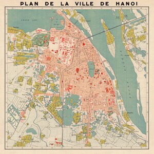 Hanoi (vietnam) Vintage Map From 1936, Red River (hong River), Citadel ...