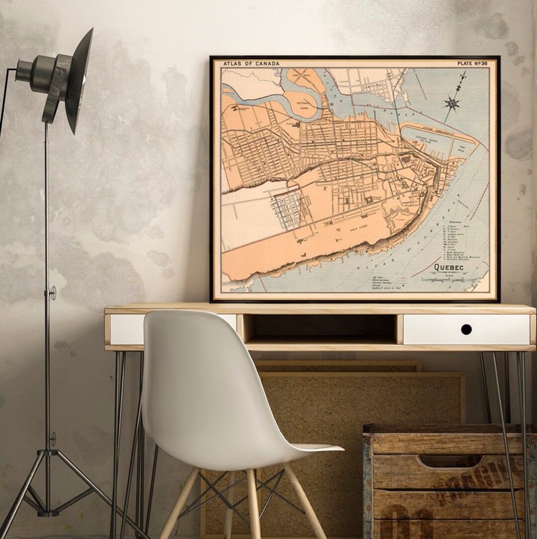 Vintage Map of Quebec - Old City Map Archival Reproduction on Paper or ...
