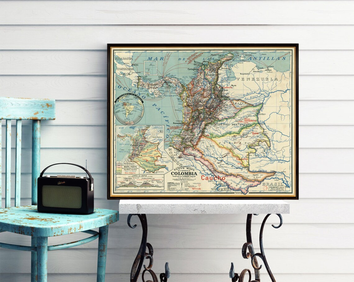 Old Map of Colombia - Archival Print - A Vintage Map Restored for Home ...