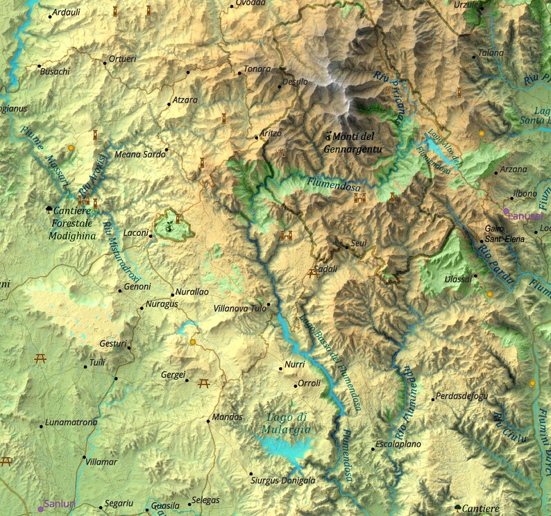 Physical Map of Sardinia With a Shaded Relief Effect, Very Detailed ...