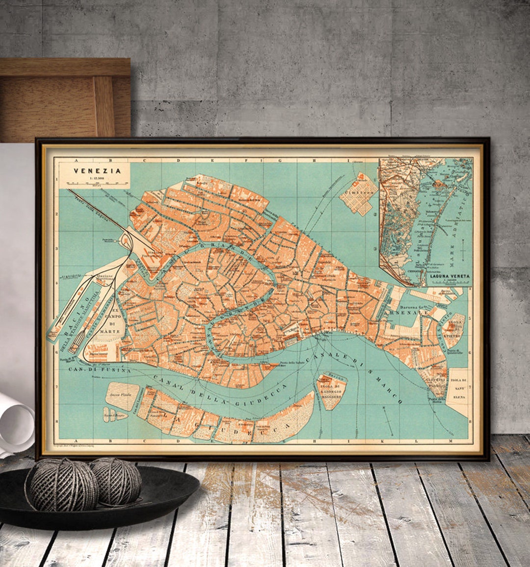 Vintage Map of Venice Archival Reproduction Old City Map Venice Map ...