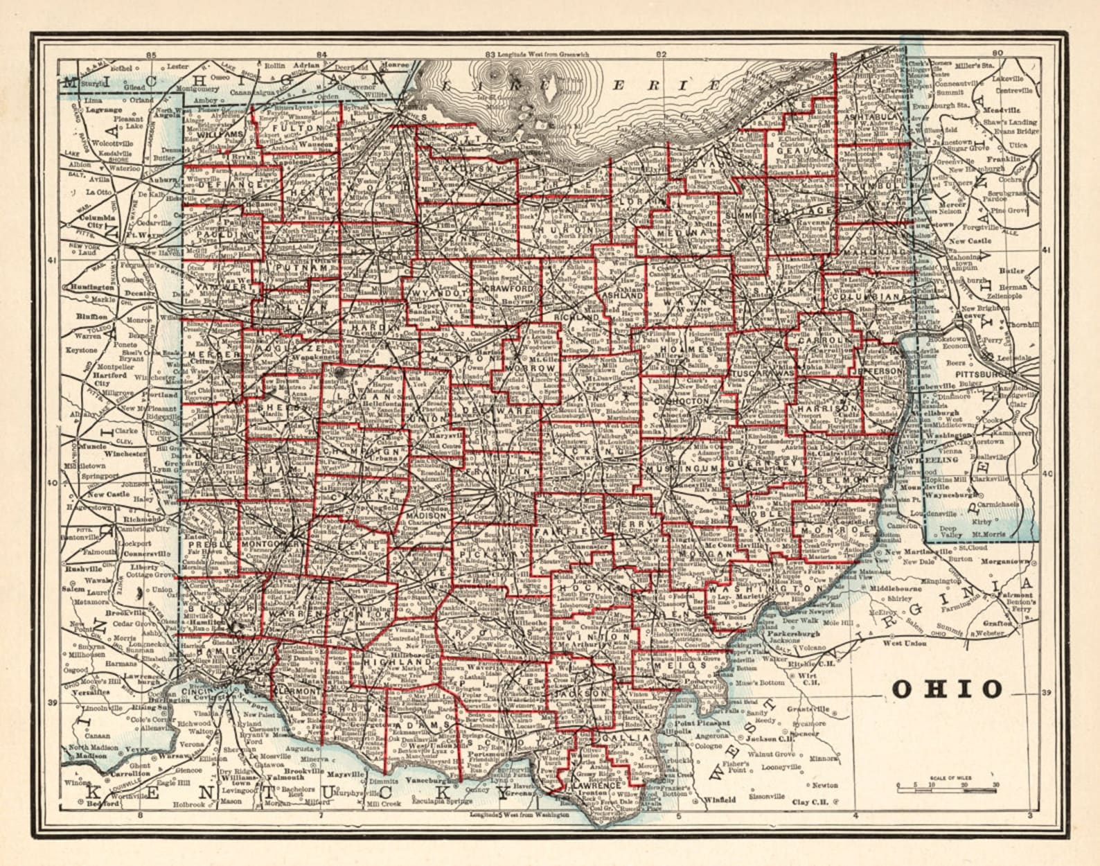 Ohio Map the Buckeye State Old Map Historical Map From - Etsy