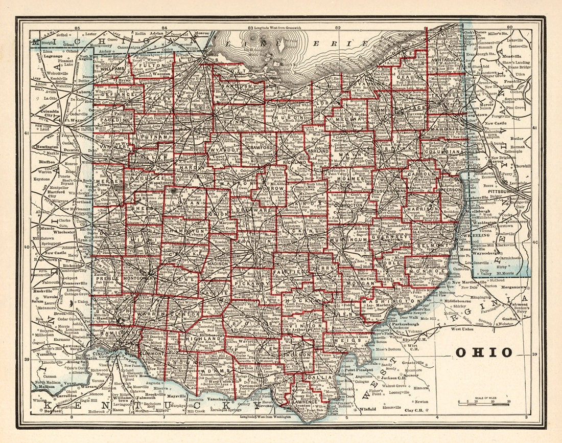 Ohio Map the Buckeye State Old Map Historical Map From - Etsy