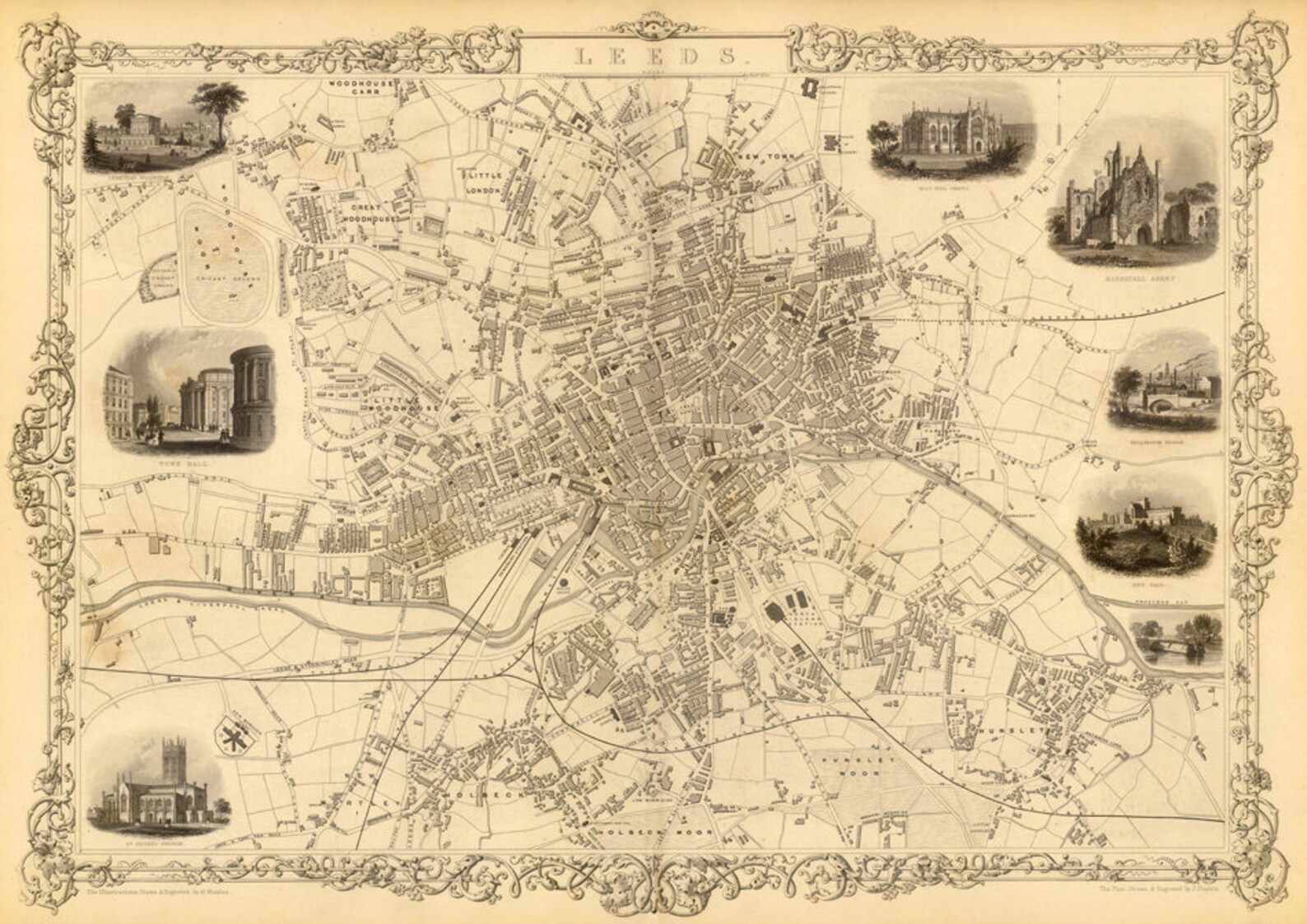 Leeds Map Old City Plan Archival Reproduction on Paper or - Etsy