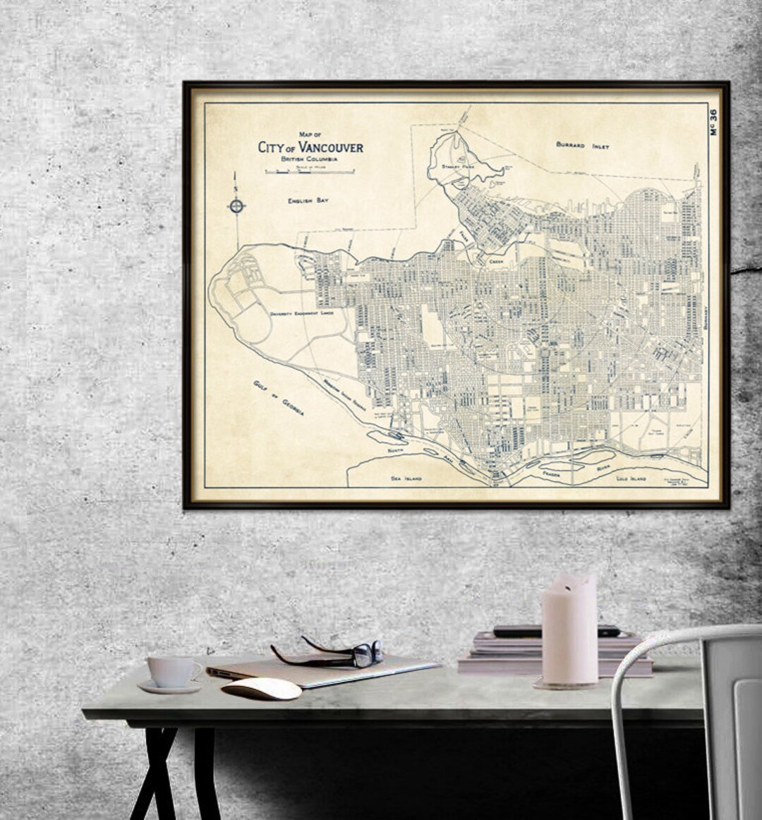 Vintage Map of Vancouver Wall Map Fine Print, Available on Fine Art ...