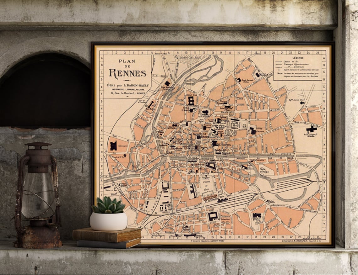 Rennes Map Plan De La Ville De Rennes Old Map of Rennes | Etsy