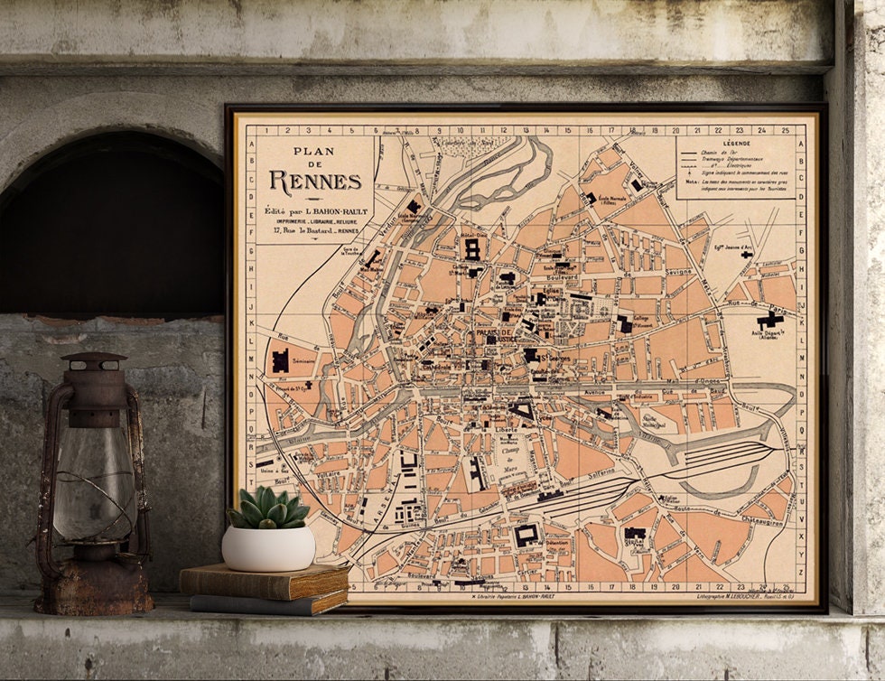 Rennes Map Plan De La Ville De Rennes Old Map of Rennes - Etsy