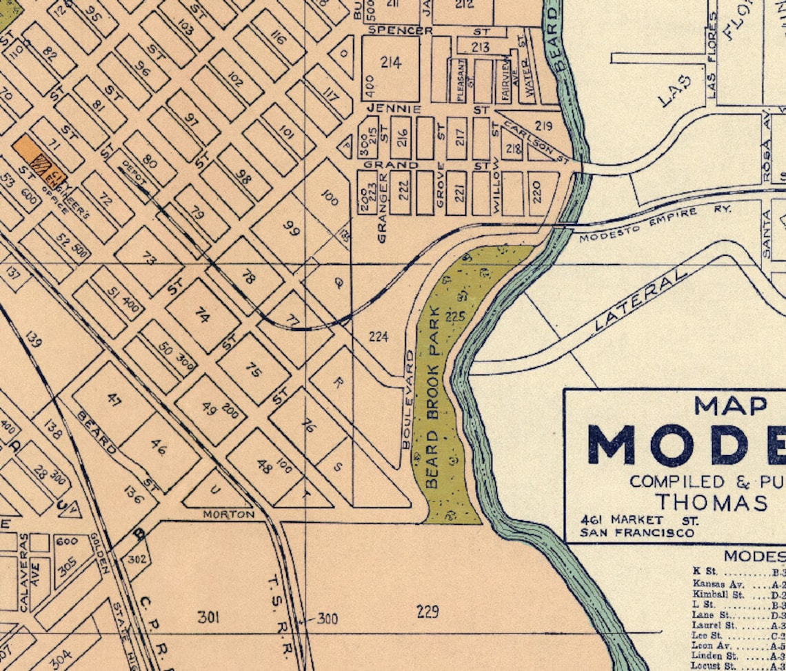 Old map of Modesto Vintage city plan restored Fine print | Etsy