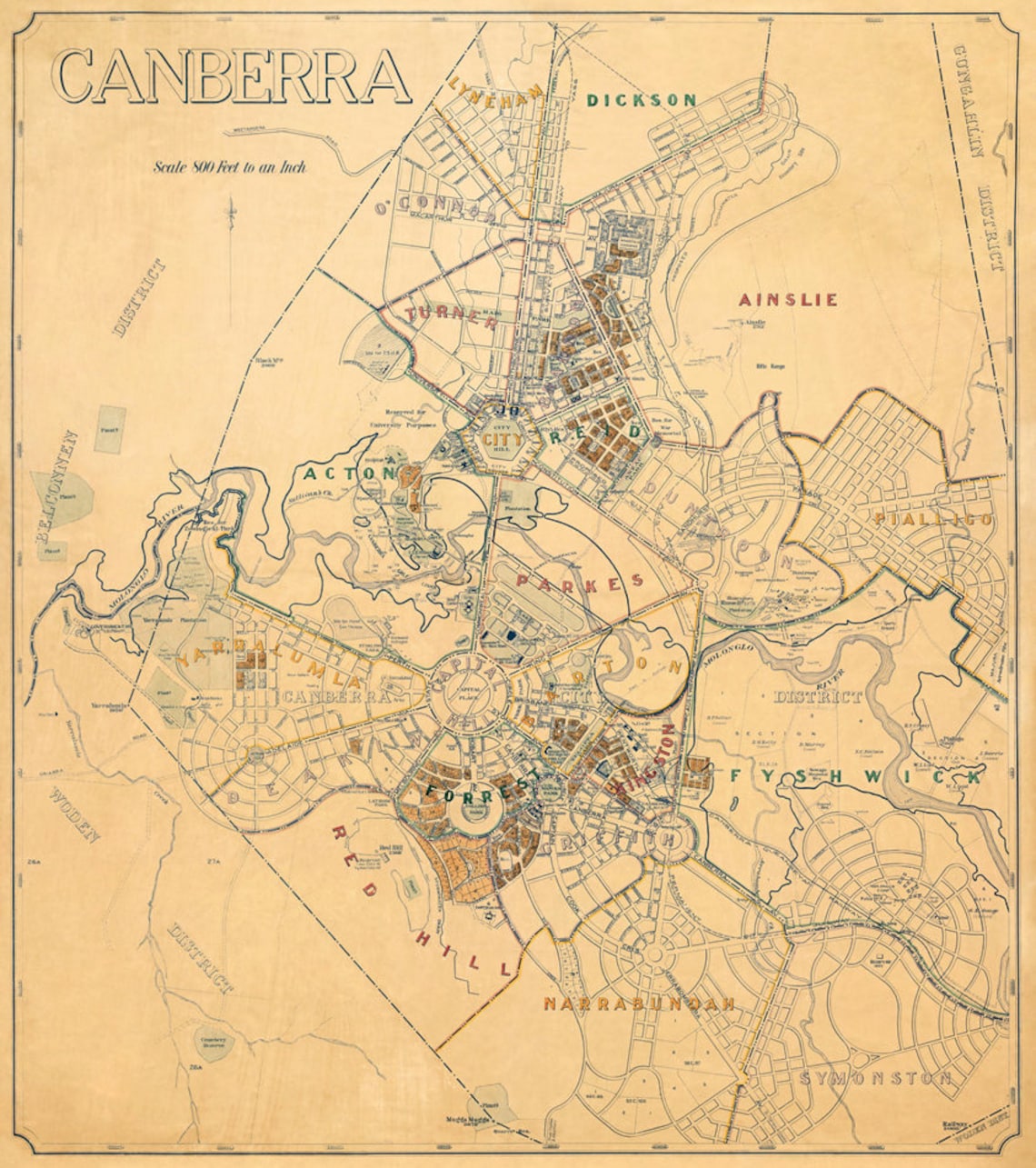 Map of Canberra giclee reproduction Old map of Canberra | Etsy