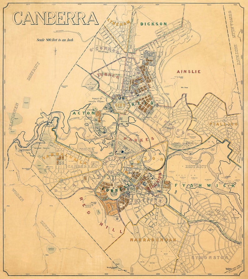 Map of Canberra giclee reproduction Old map of Canberra | Etsy