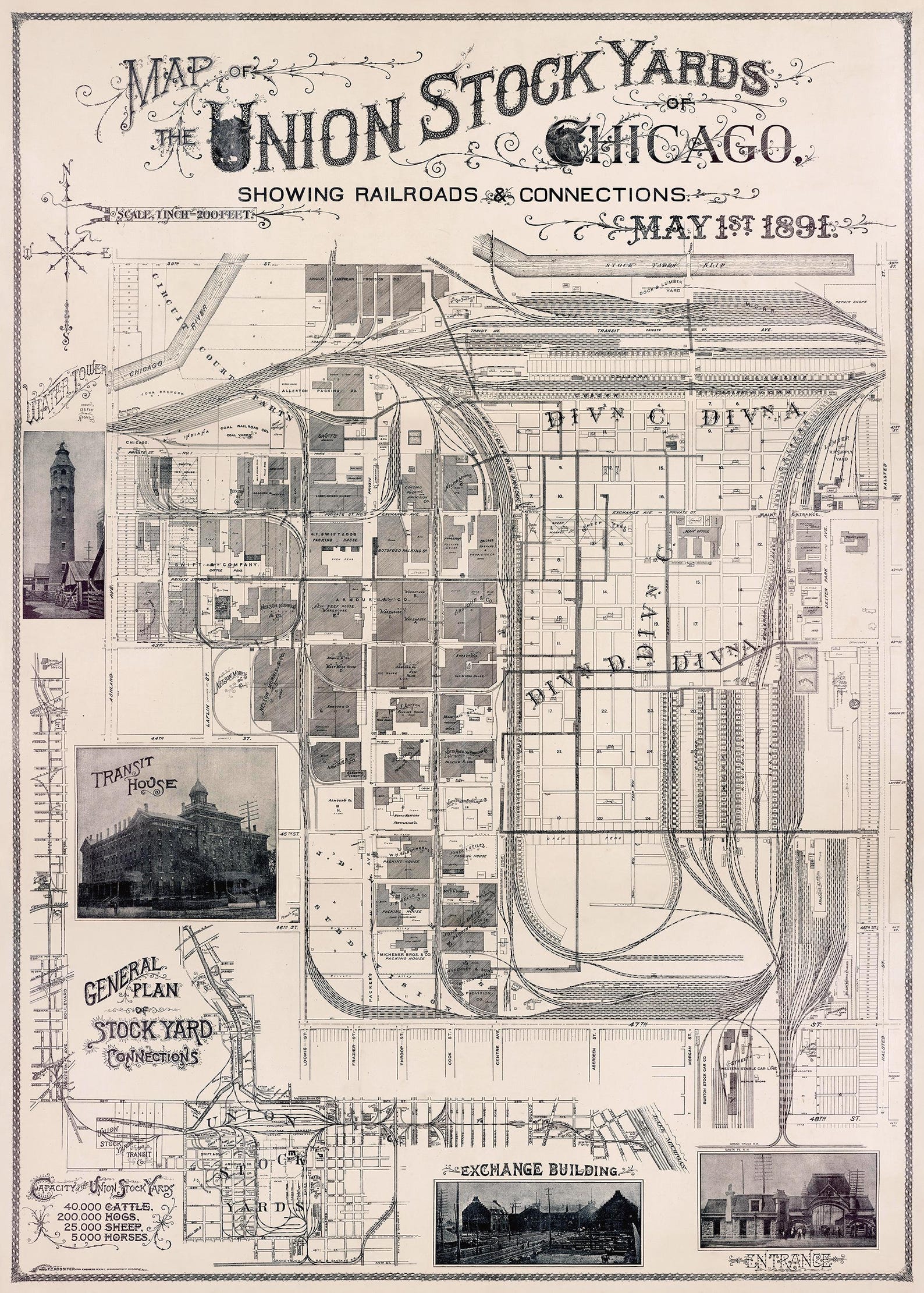 Map of Chicago Union Stock Yards, Historical Map Restored, a Glimpse ...