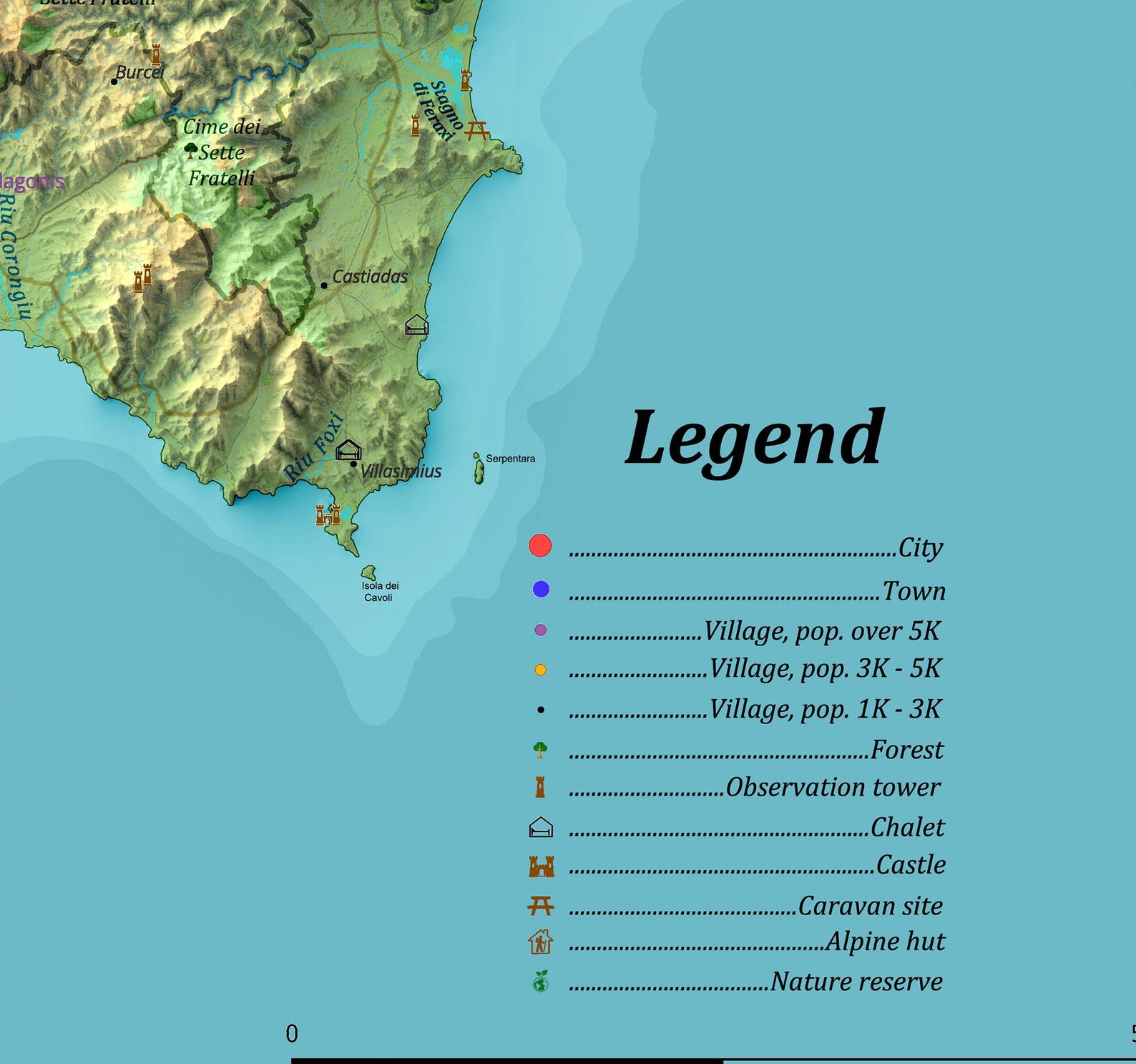 Physical Map of Sardinia With a Shaded Relief Effect, Very Detailed ...