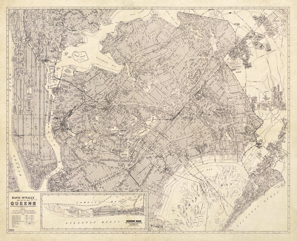 Queens Map Old Map of Queens Fine Print on Paper or Canvas - Etsy