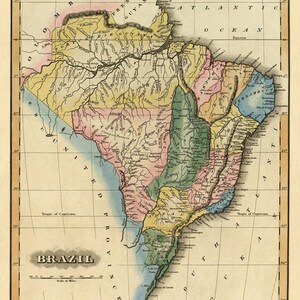 Brazil Map - Antique Wall Map - Vintage Map of Brazil Fine Reproduction ...