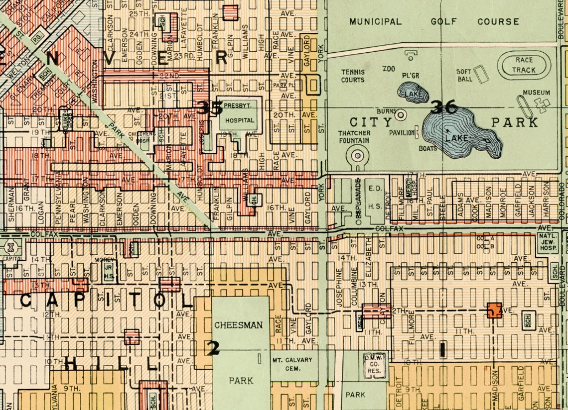 Commercial Map of Denver - Old City Map From 1933, Detailed Map, Wall ...