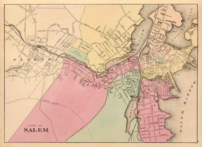 Map of Salem Massachusetts Salem map restored Fine | Etsy