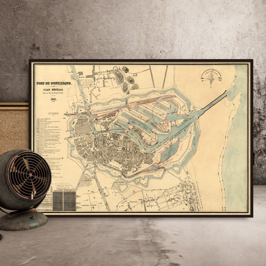 Dunkirk Map - Old Map of Dunkerque - Historic Map Restored - Fine ...