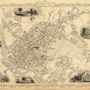 Exeter Map - Old Map of Exeter - Large Wall Map Print on Paper or ...