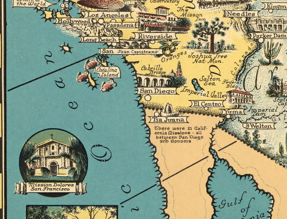 United States Pictorial Map Vintage Map Print on Paper or - Etsy