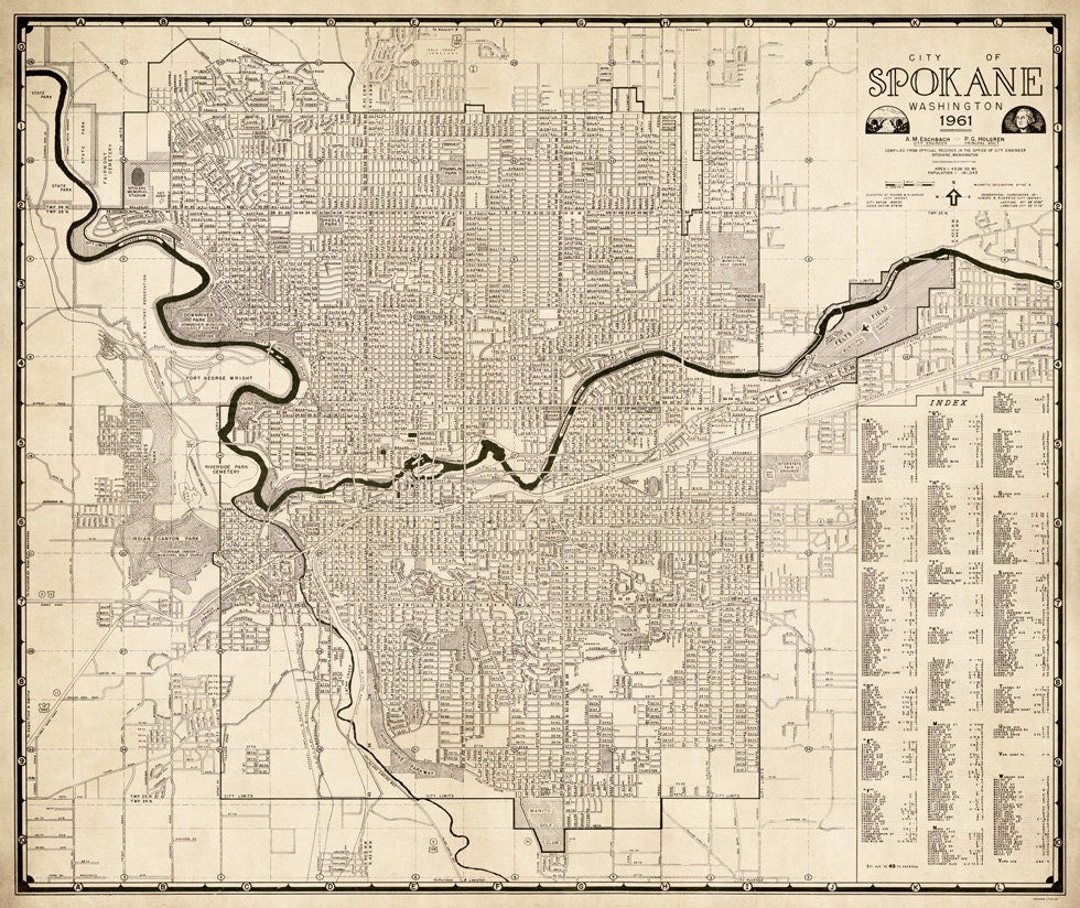 Spokane Map Vintage Map of Spokane City Map Print on Paper - Etsy Canada
