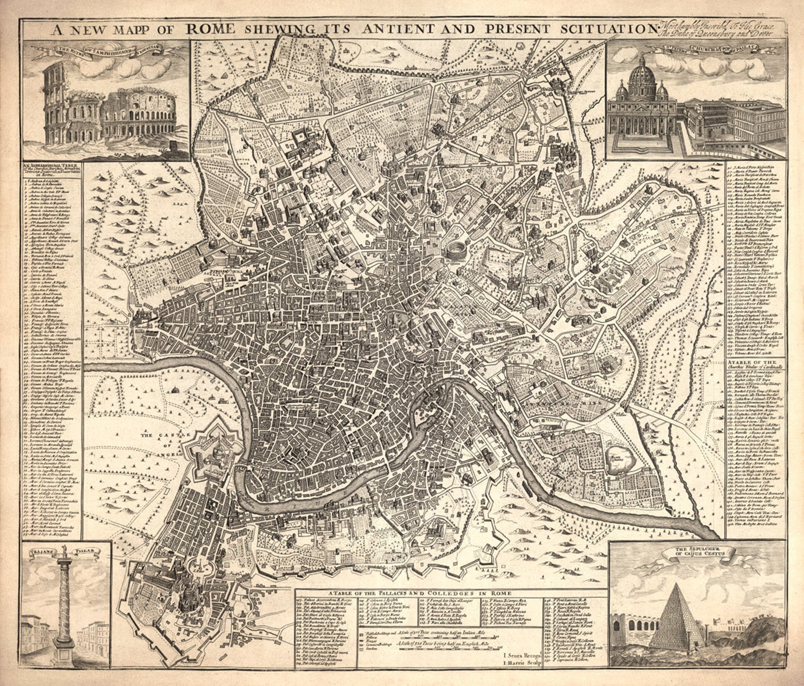 Large Map of Rome Old Plan of Rome Beautifully Restored - Etsy