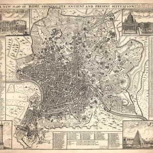 Large Map of Rome - Old Plan of Rome - Beautifully Restored Map ...