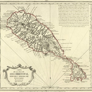 Map of Saint Kitts - Saint Christopher Island Map - Fine Archival Print ...