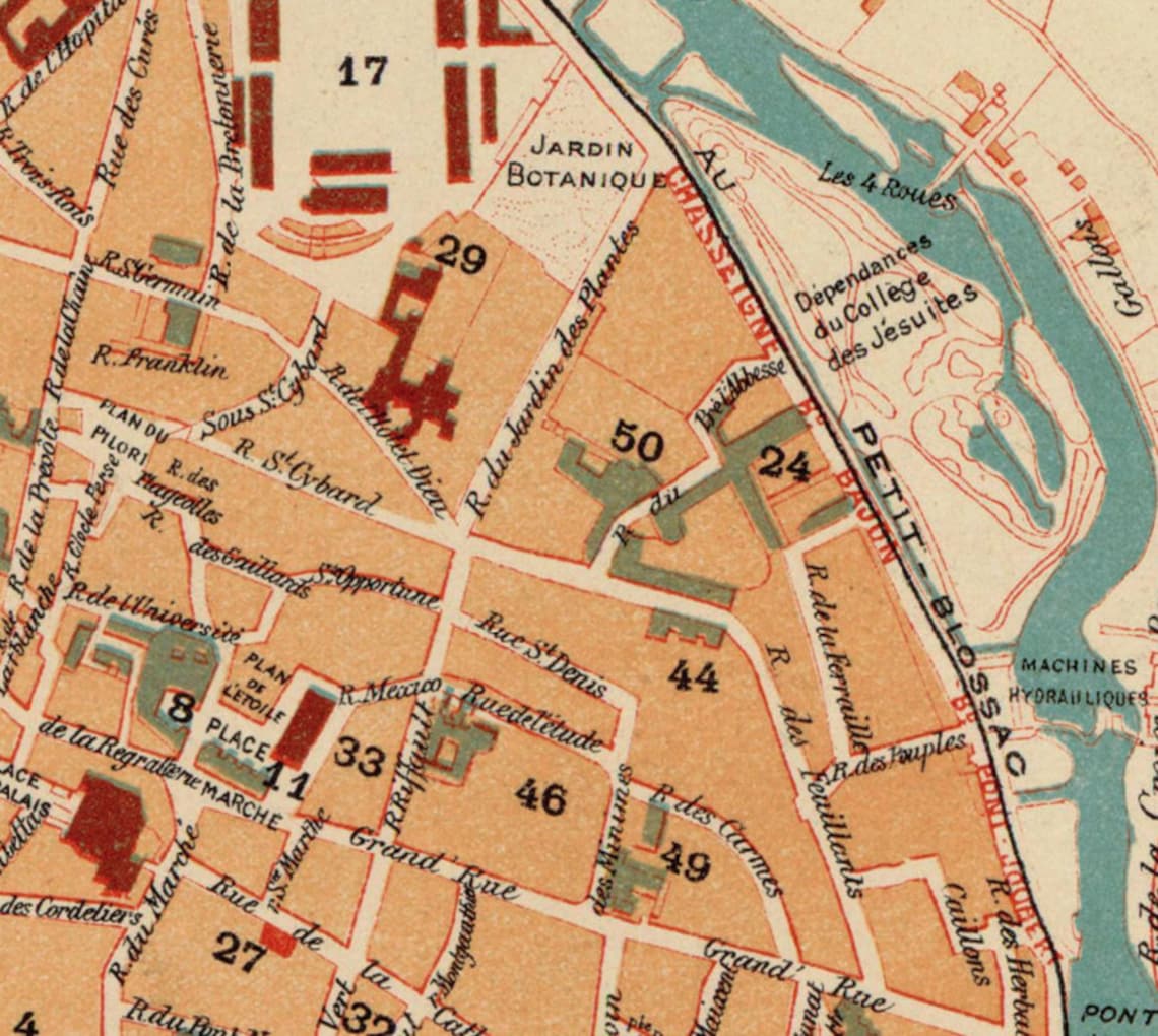 Map of Poitiers Old city map archival reproduction Plan de | Etsy