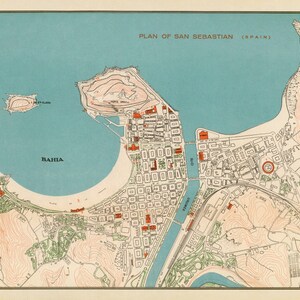 Vintage Map of San Sebastian (spain), Basque Country Art, Restored Map ...