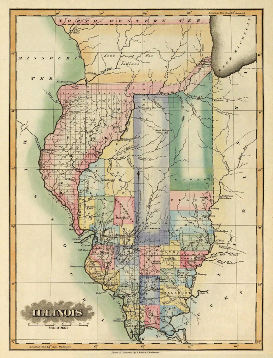 Illinois Map Antique Map of Illinois Historic Maps - Etsy