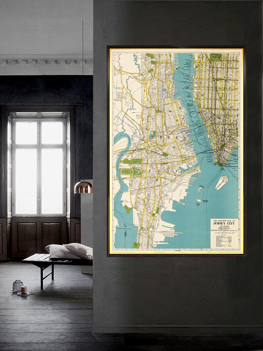 Jersey City Map - Old Map of Jersey City - Large City Plan Print on ...