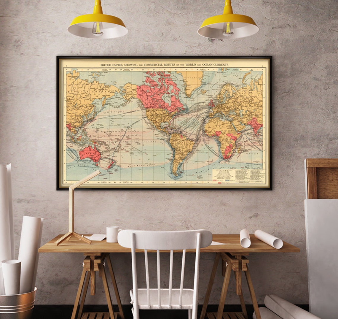 Archival Map of the World British Empire World Map Showing - Etsy