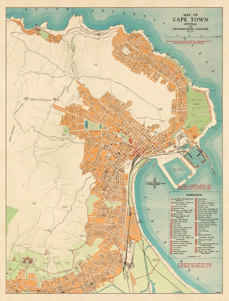 Vintage Style Map of Cape Town, Old City Plan Restored, Large Wall Map ...