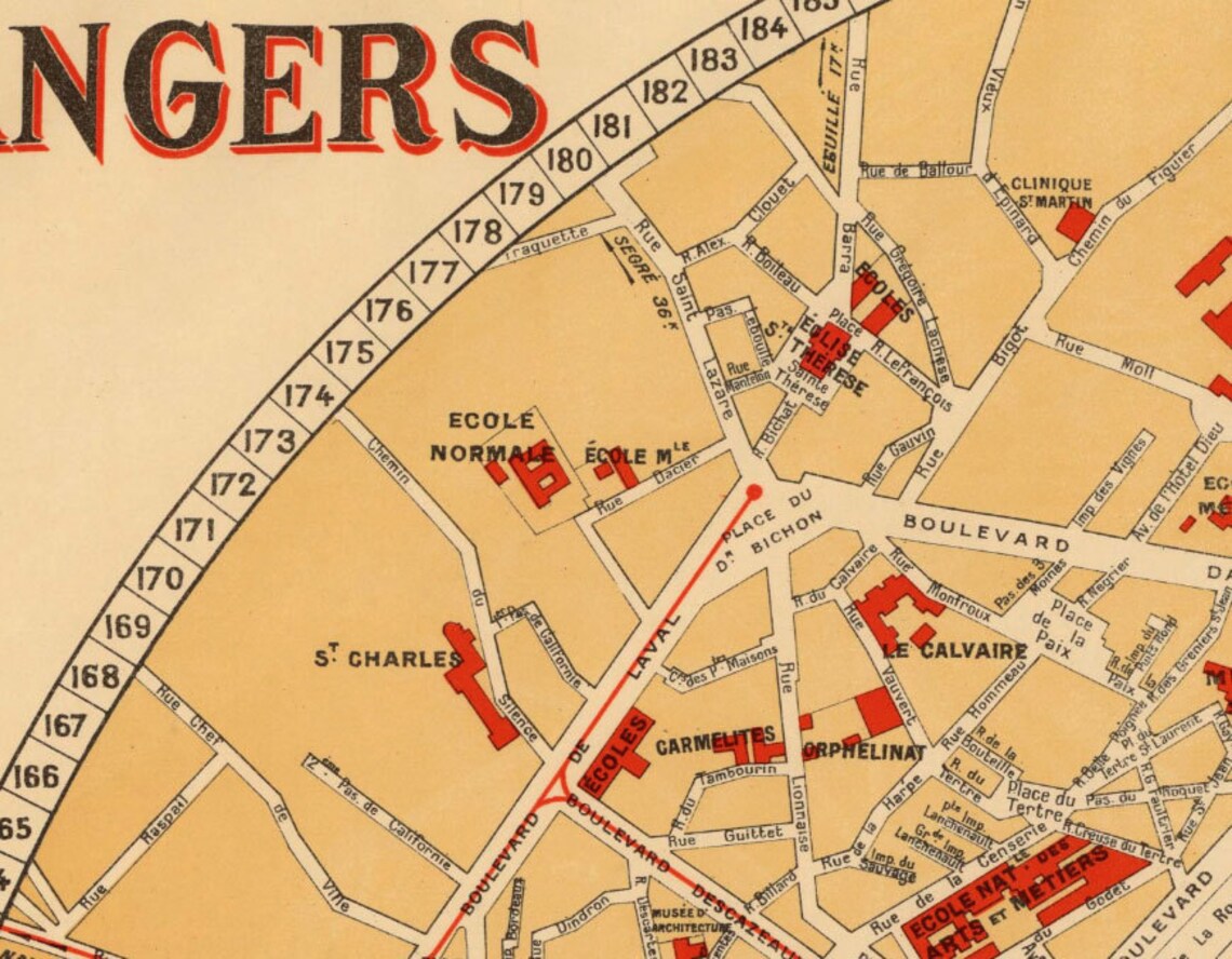 Angers map La carte d'Angers Old map of Angers fine | Etsy