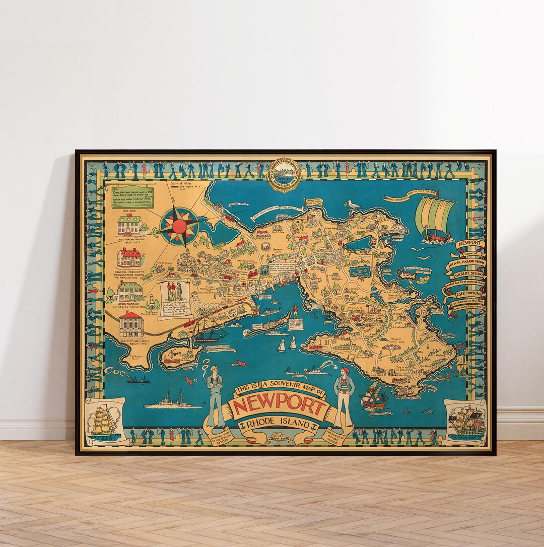 Old Map of Newport - Pictorial Map of Newport - Large Wall Map Printed ...