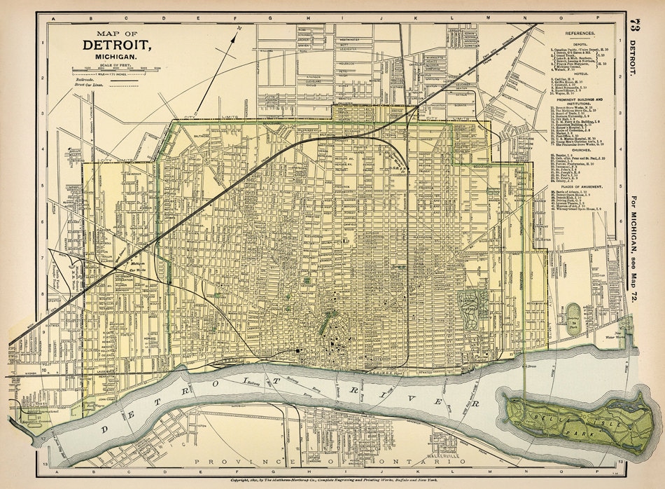 Map of Detroit Old City Map Print Vintage Map of Detroit - Etsy
