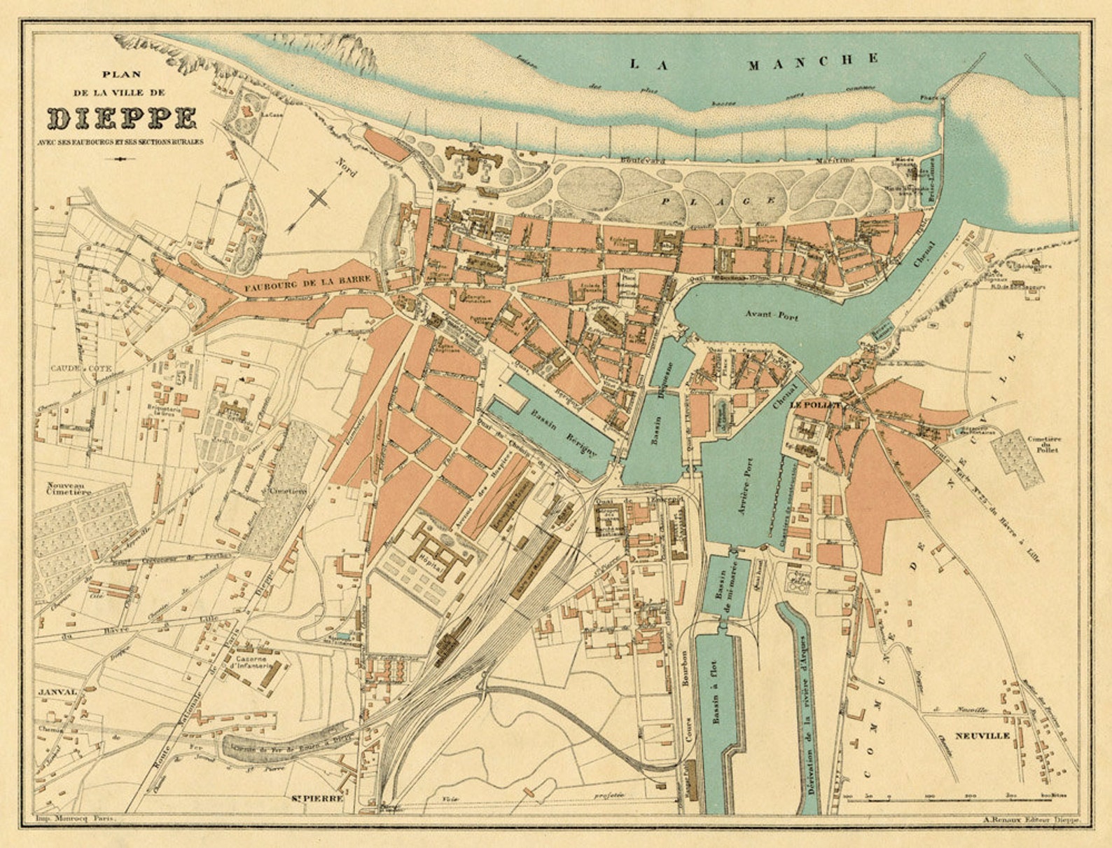 Map of Dieppe Old Map of Dieppe Print Fine Print on Paper | Etsy