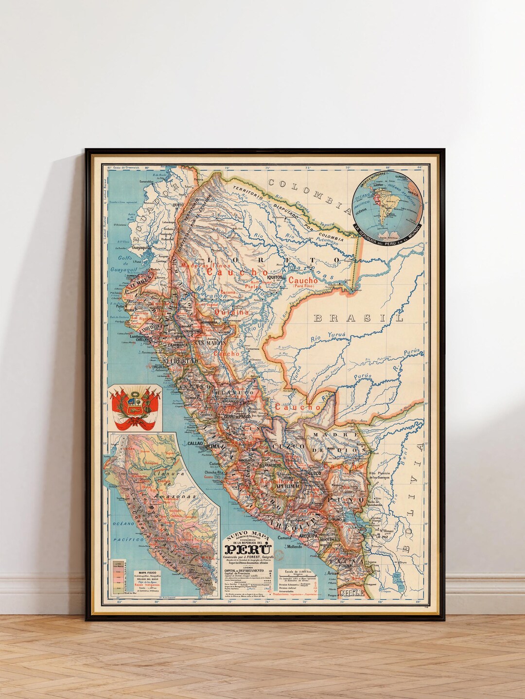 Peru Map - Old Map of Peru, Large Wall Map Print Print on Paper or ...