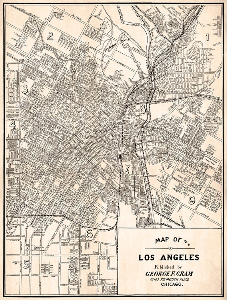 Los Angeles map Vintage map of LA archival print on canvas | Etsy