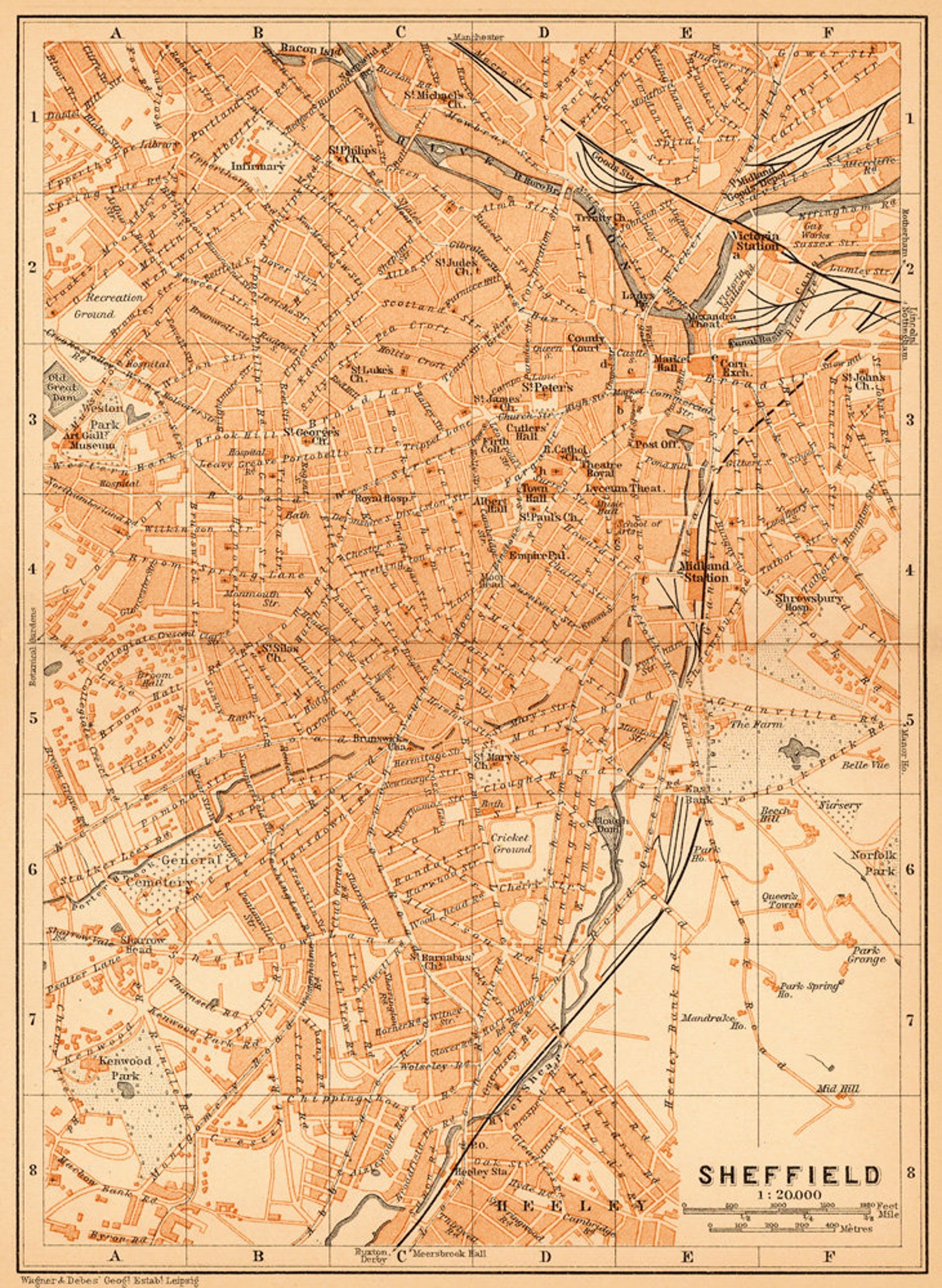 Old Map of Sheffield Decorative City Map Print Available on - Etsy