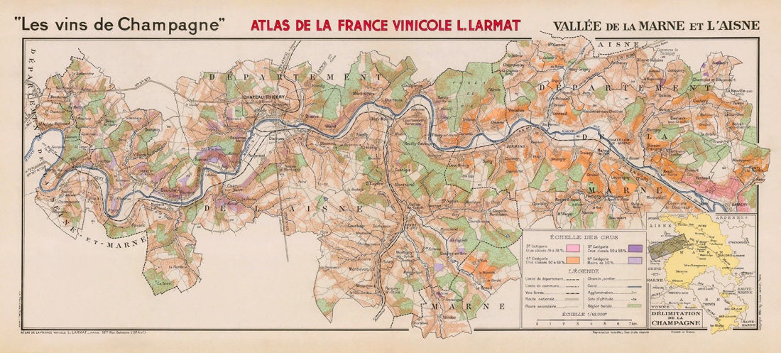 Wine Map of Marne River Valley, Aisne Champagne Vineyards, France Wine ...
