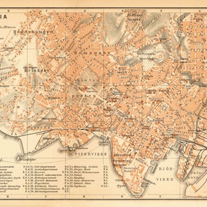 Oslo Map - Kristiania Map - Old Map of Oslo Print - Archival Print on ...