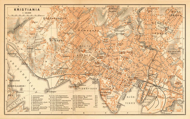 Oslo Map - Kristiania Map - Old Map of Oslo Print - Archival Print on ...