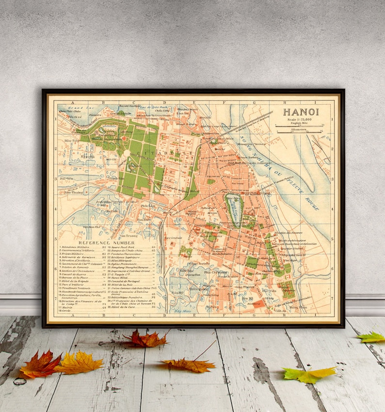 Map of Hanoi Vintage Map of Hanoi Reproduction on Paper or | Etsy